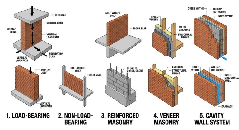 Types of Masonry Walls - Systems, Materials, Thickness & Design Guide